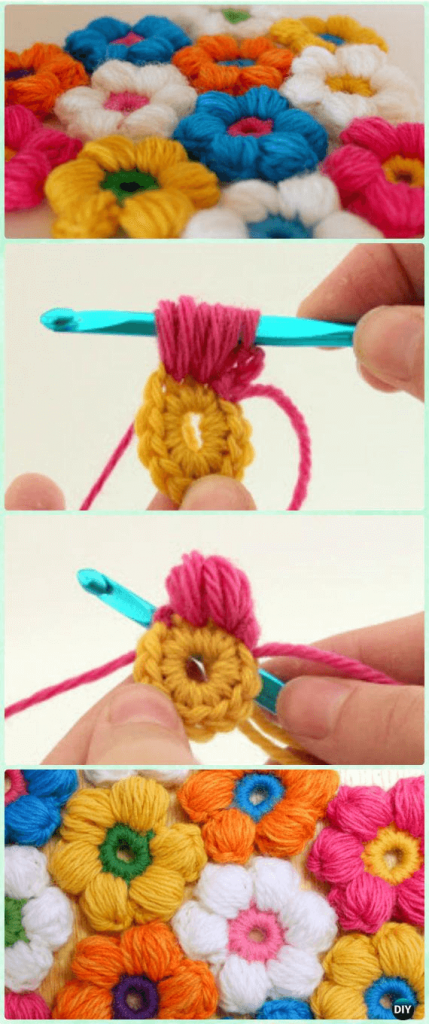 How To A Crochet Puff Flower - Written Pattern And Video Tutorial